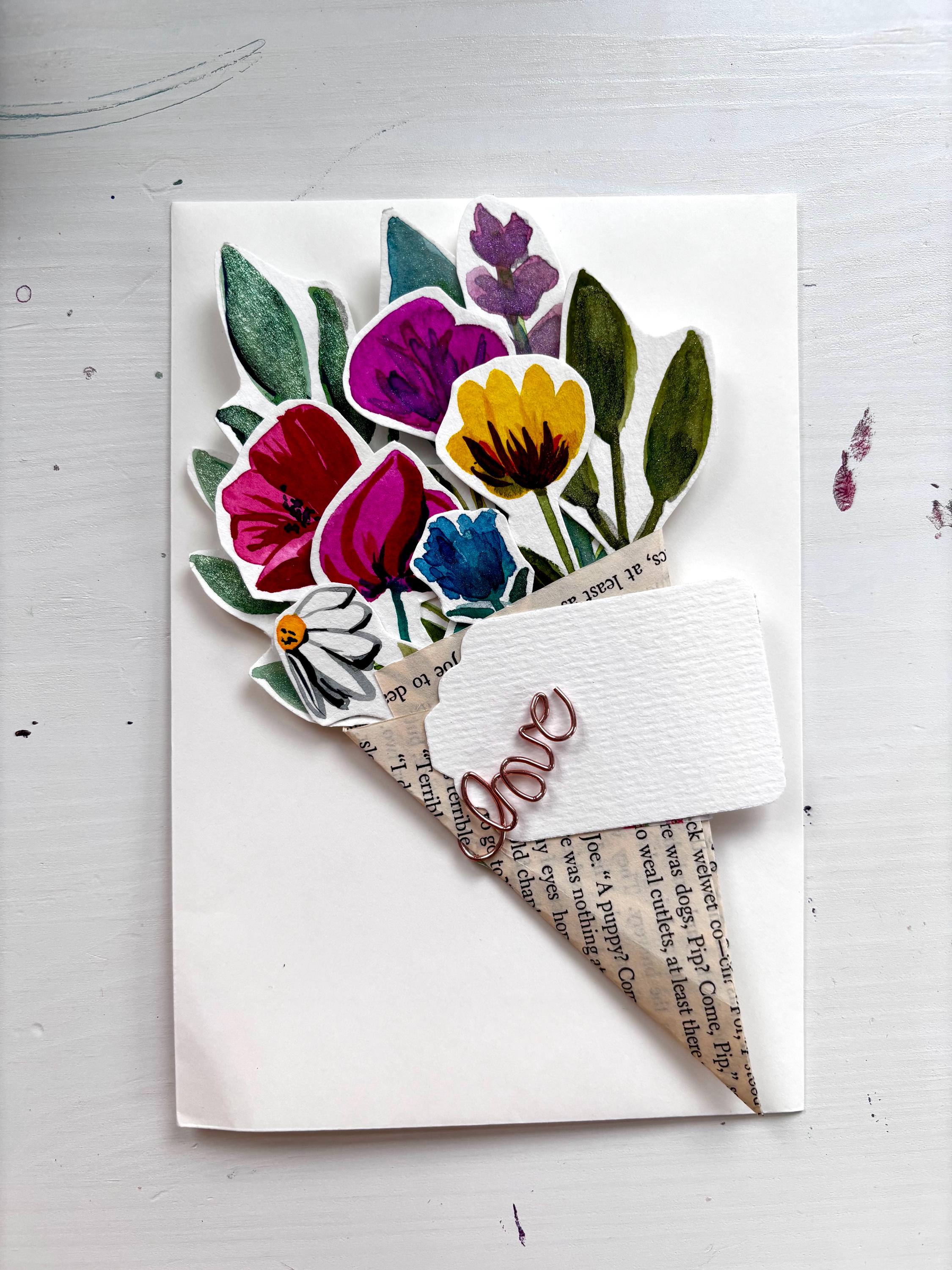 Paper Flowers Card Paper Flower Arrangement Valentines Day Card Flower ...