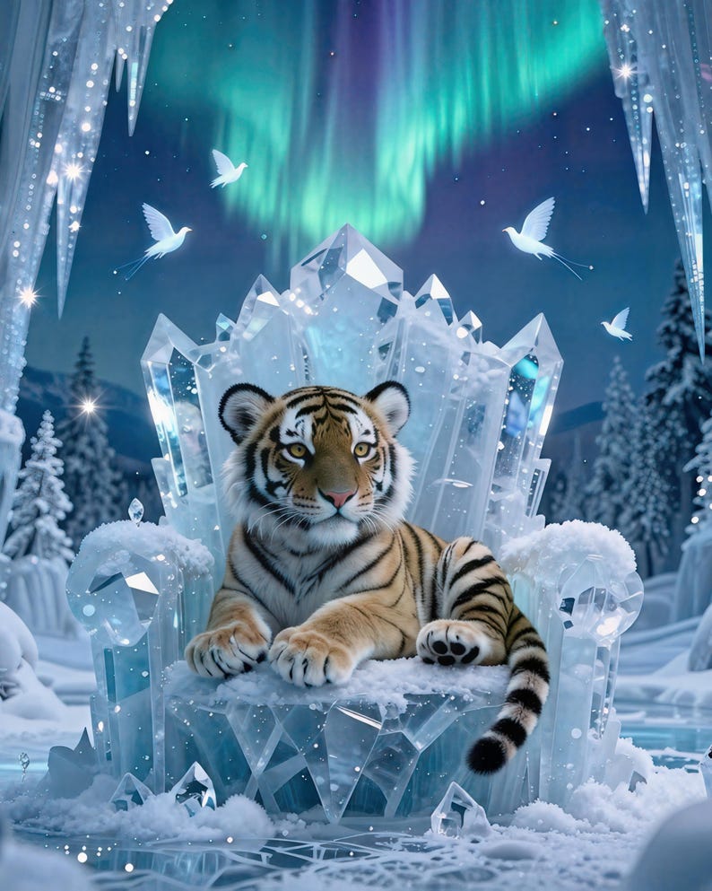 Aurenyx • Plush Tiger Cub Ice Guardian | Aurora Throne Fantasy Nursery ...