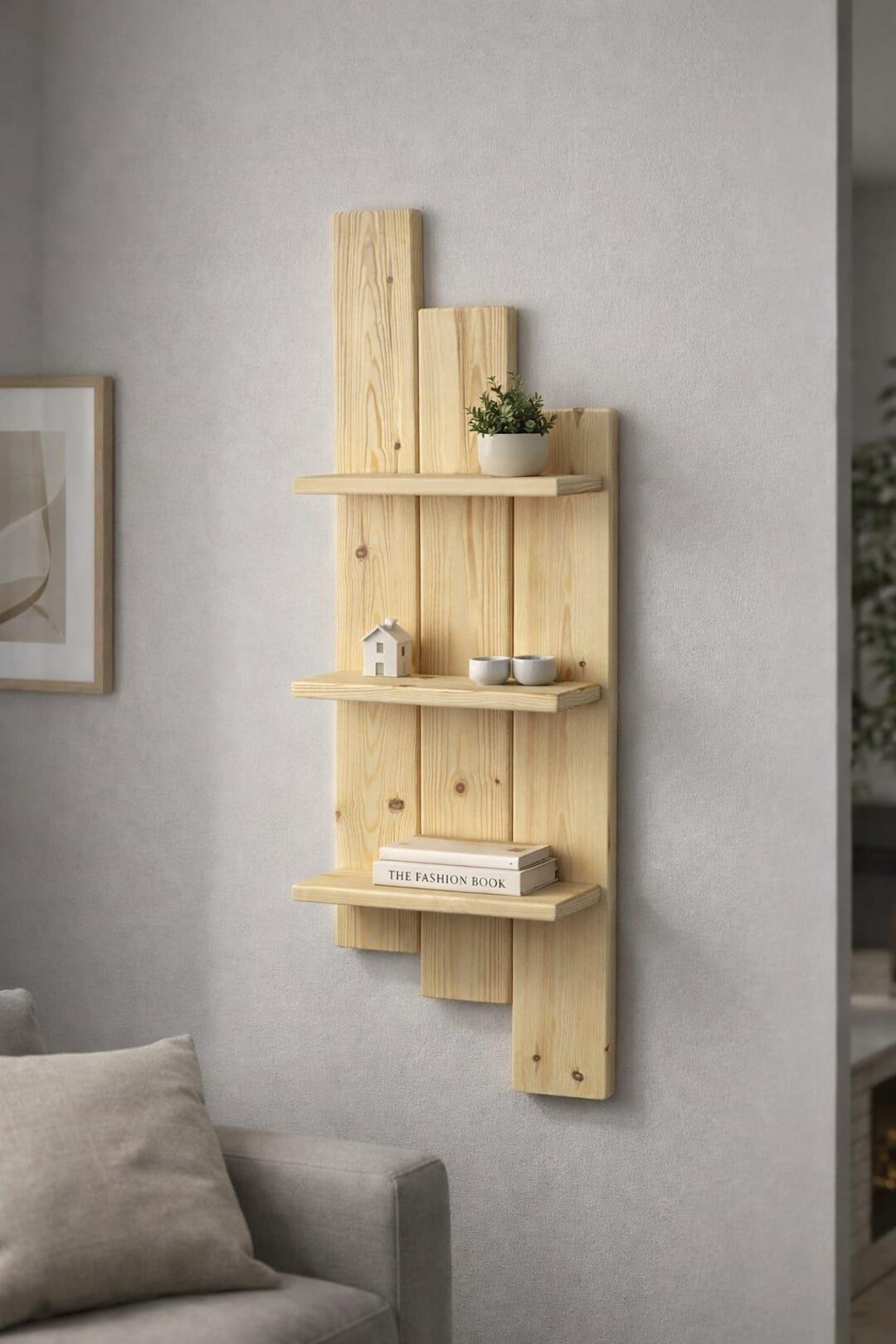 Handmade Wooden Wall Shelf – Rustic Modern Wall Decor, Natural Wood ...