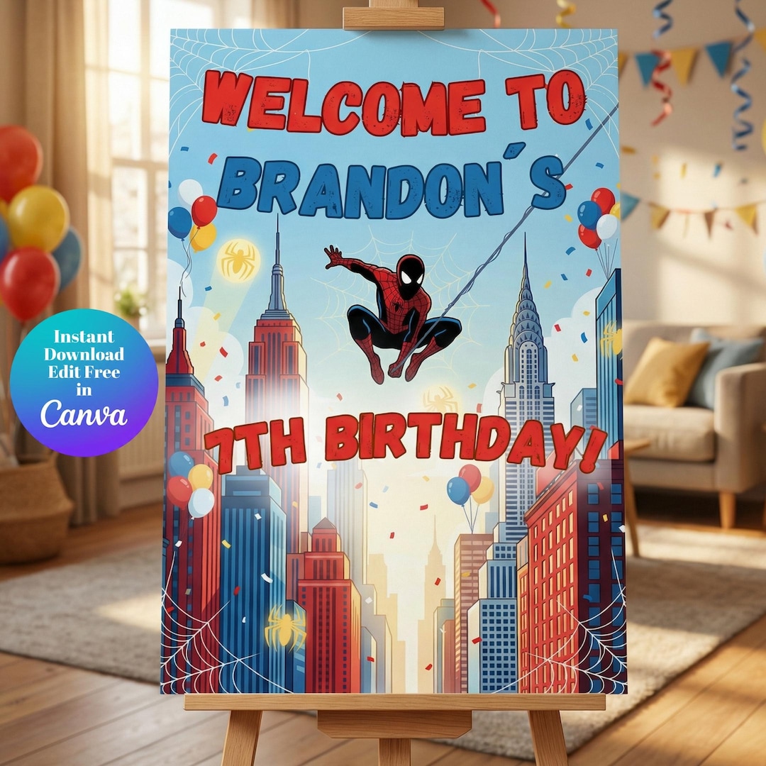 Spiderman Birthday Welcome Sign, Spiderman Editable Digital Template ...