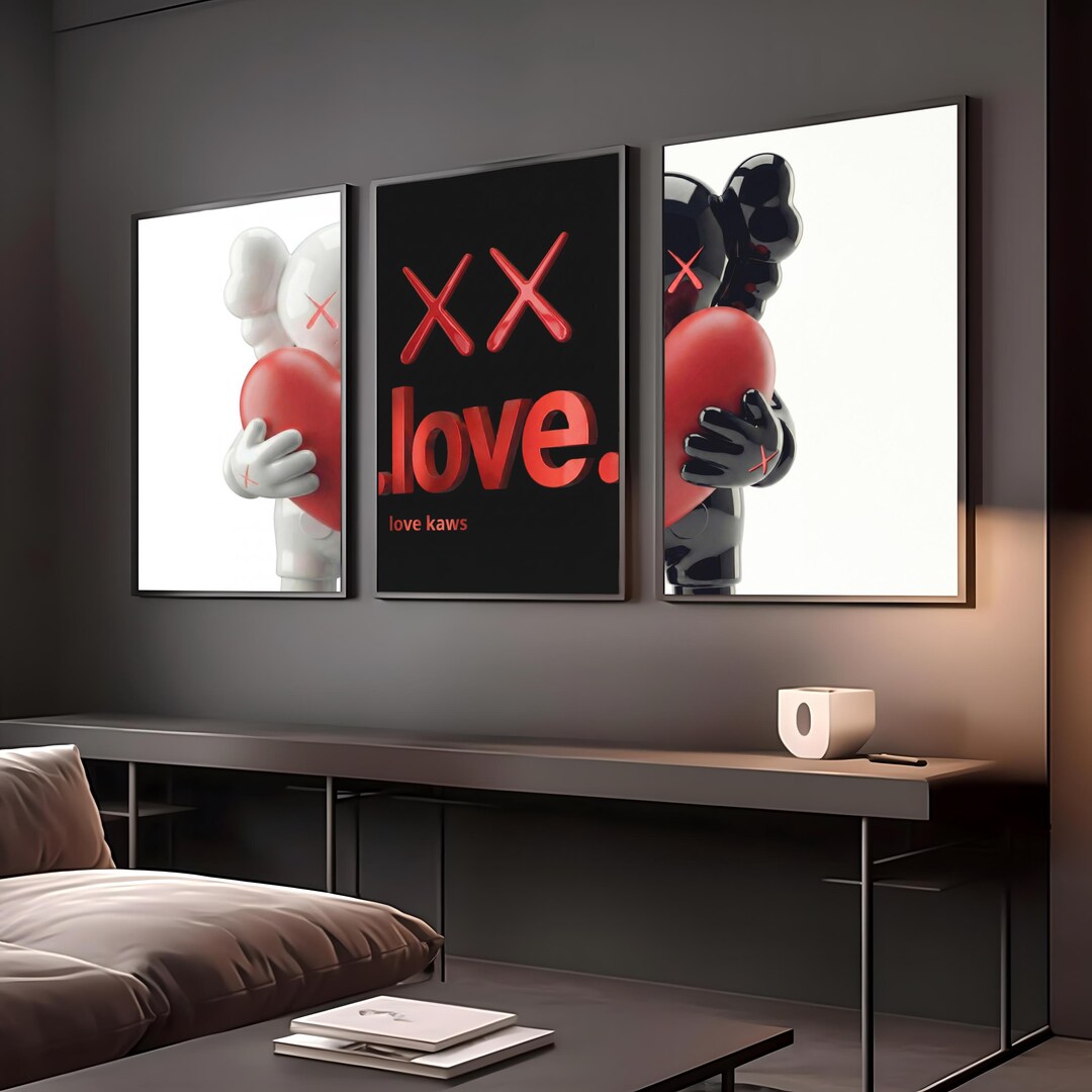 KAWS Valentine Poster Set of 3, Hypebeast Heart Wall Art,sneaker Art ...