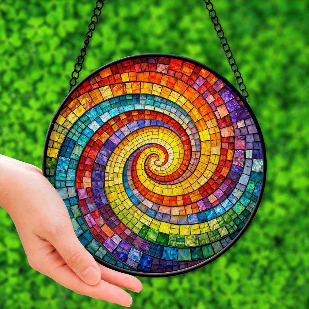 Colorful Spiral Glass Suncatcher, Mosaic Inspired Sun Catcher, Round ...
