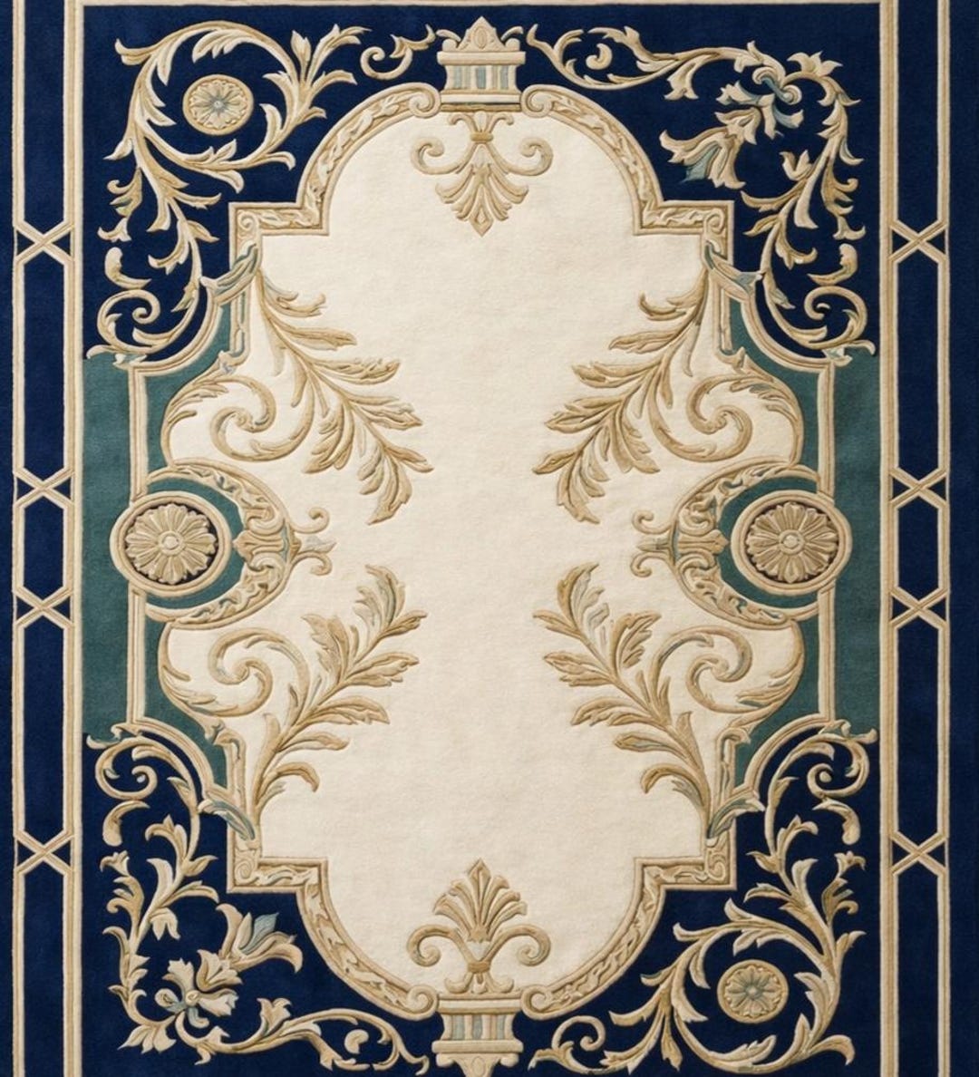 Arcarpetrug Luxury French Baroque Area Rug, Navy Blue Cream Gold ...