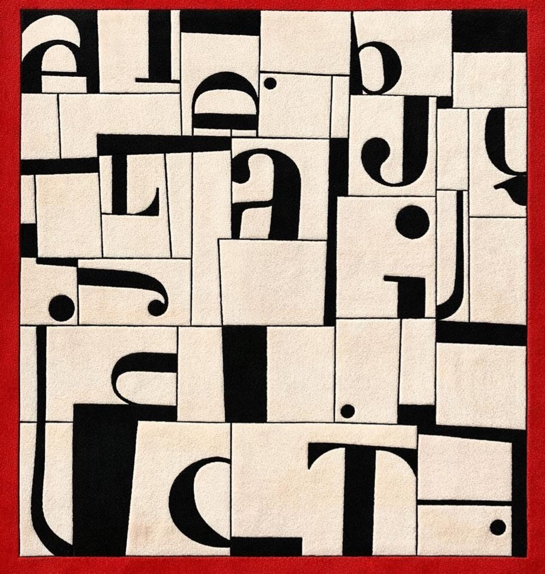 Modern Typography Area Rug, Black White Red Letter Print Carpet - Etsy