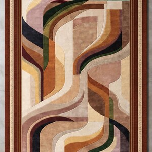 Abstract Wave Area Rug, Geometric Greek Key Border, Modern Design - Etsy