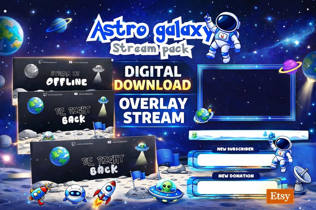 Astronaut Stream Overlay Package, Blue Space Galaxy Twitch Overlays ...