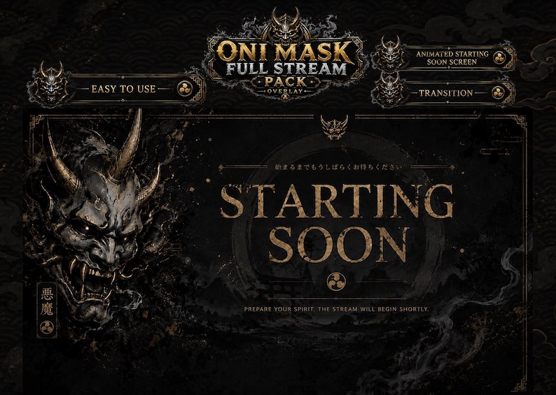 Oni Mask Stream Overlay Pack | Japanese Demon Twitch Overlay Full Set ...