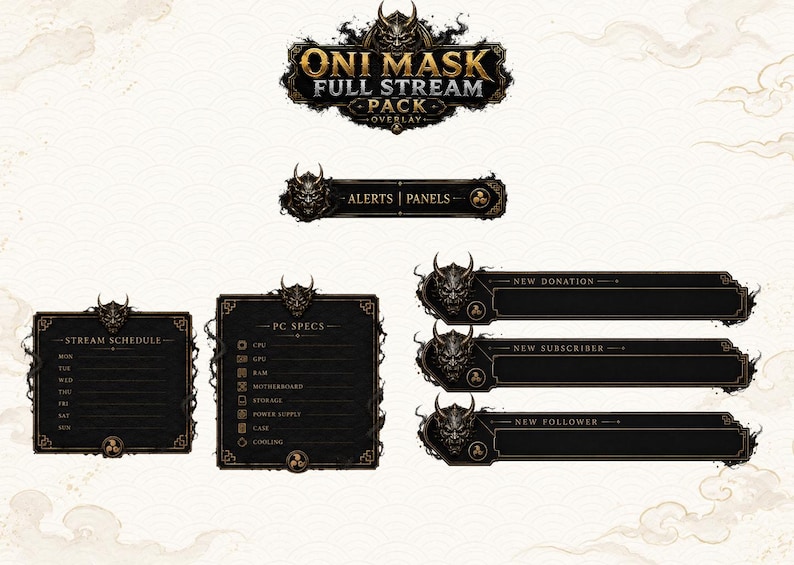 Oni Mask Stream Overlay Pack | Japanese Demon Twitch Overlay Full Set ...