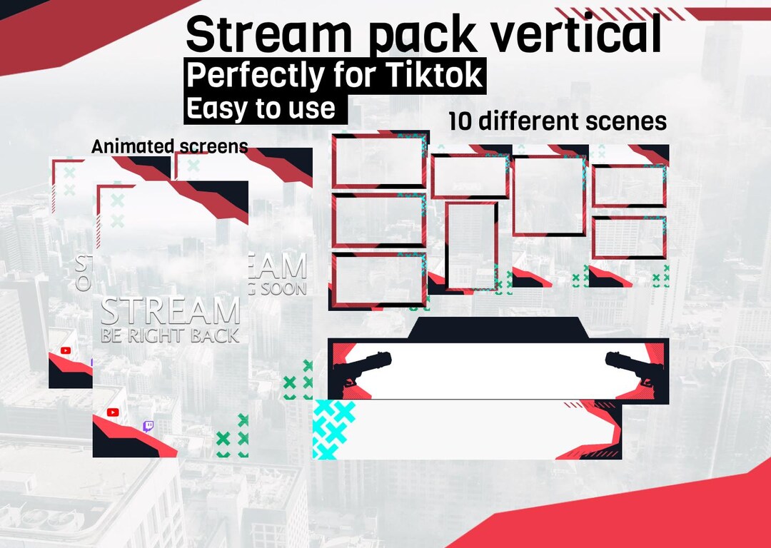Vertical Stream Overlay Pack Tiktok LIVE , Reels Shooter Design Black ...