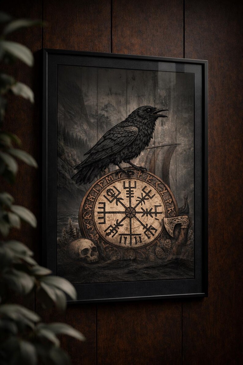 Norse Raven Digital Art Set of 4, Viking Mythology Print (digital ...