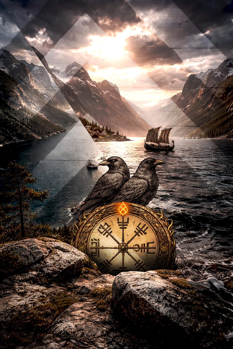 Norse Raven Digital Art Set of 4, Viking Mythology Print (digital ...