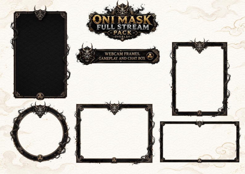 Oni Mask Stream Overlay Pack | Japanese Demon Twitch Overlay Full Set ...