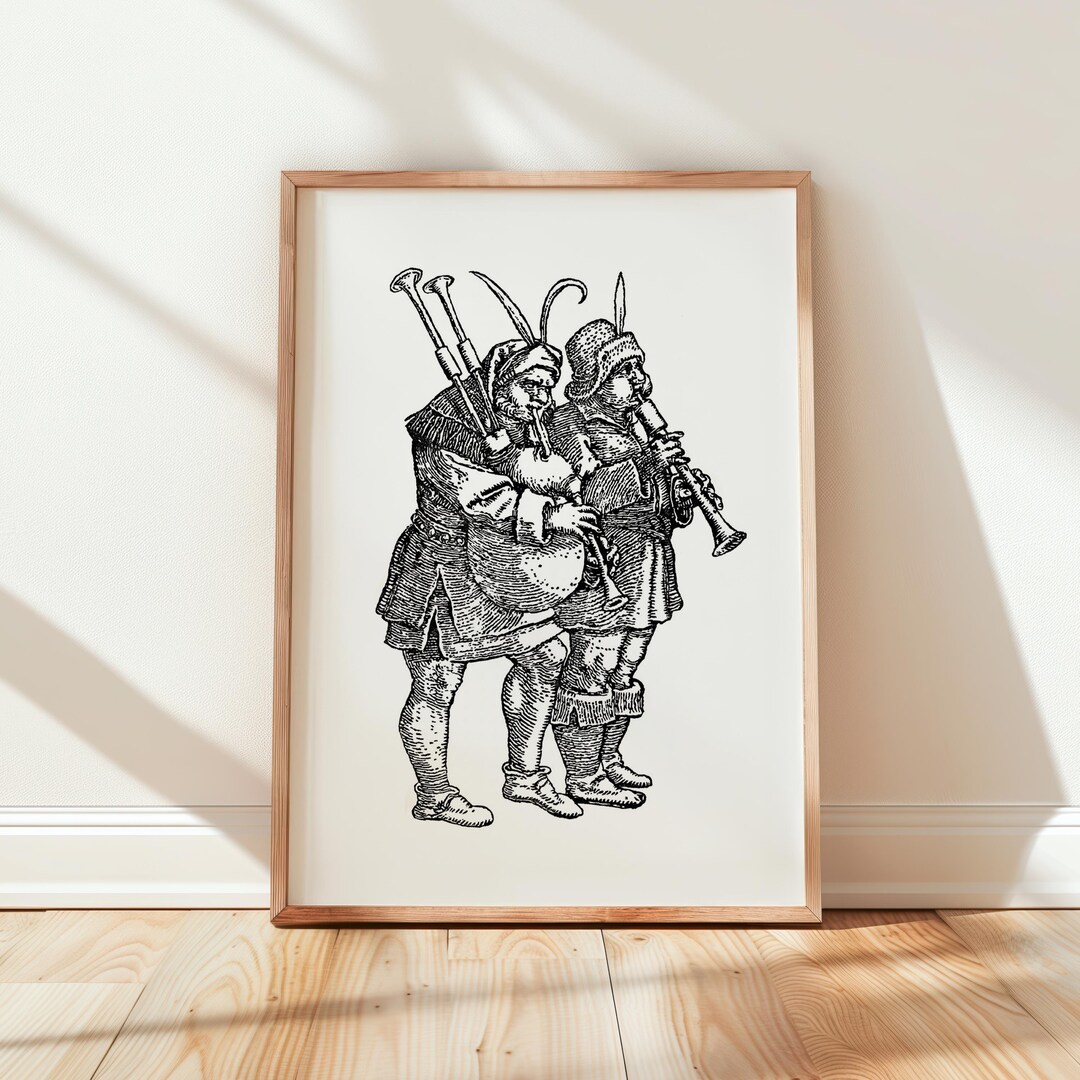 Linocut "two Musicians" – Poster for Framing, Early and Popular Music ...