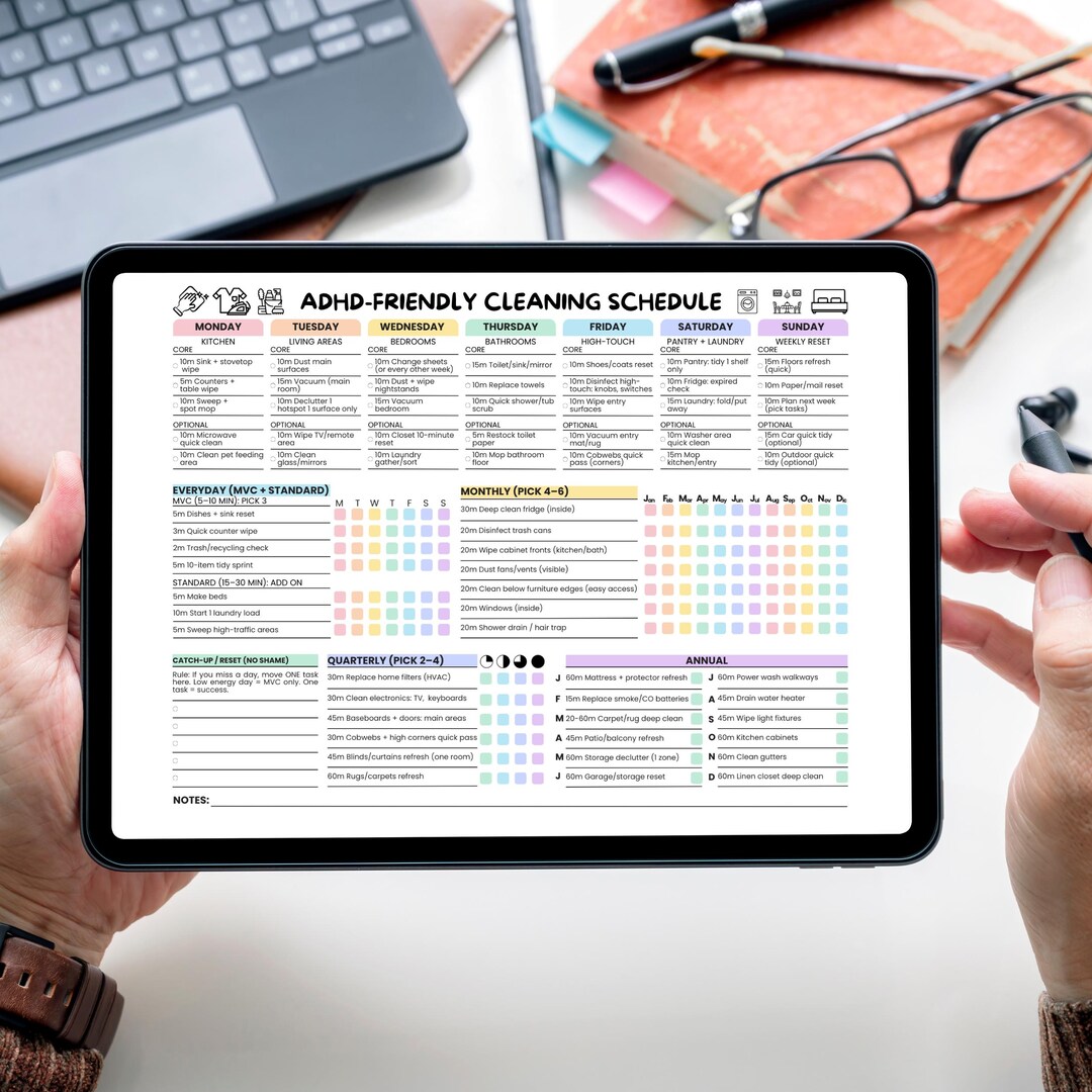 Adhd-friendly Cleaning Schedule | Fillable PDF Planner - Etsy