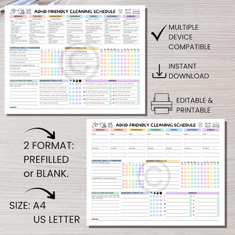 Adhd-friendly Cleaning Checklist: Rainbow Home Chore Planner (editable ...