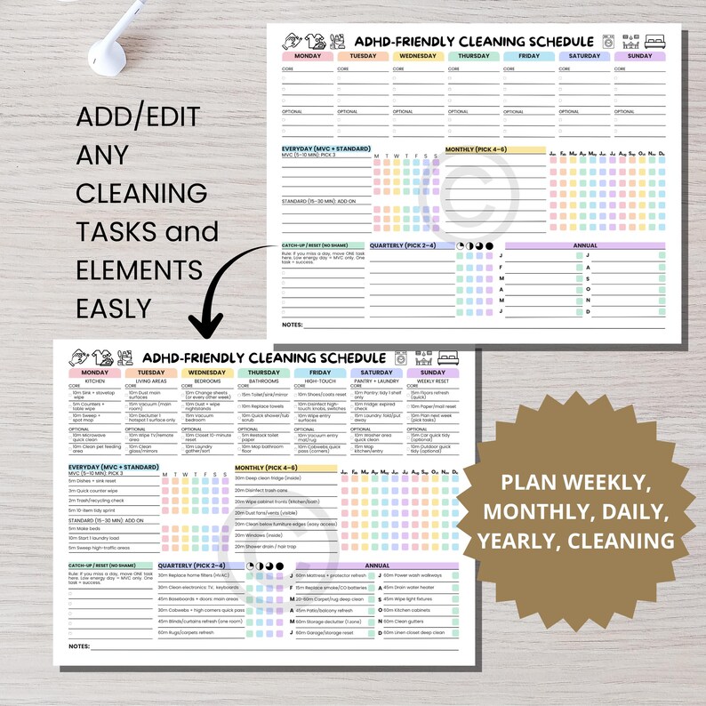 Adhd-friendly Cleaning Schedule | Fillable PDF Planner - Etsy
