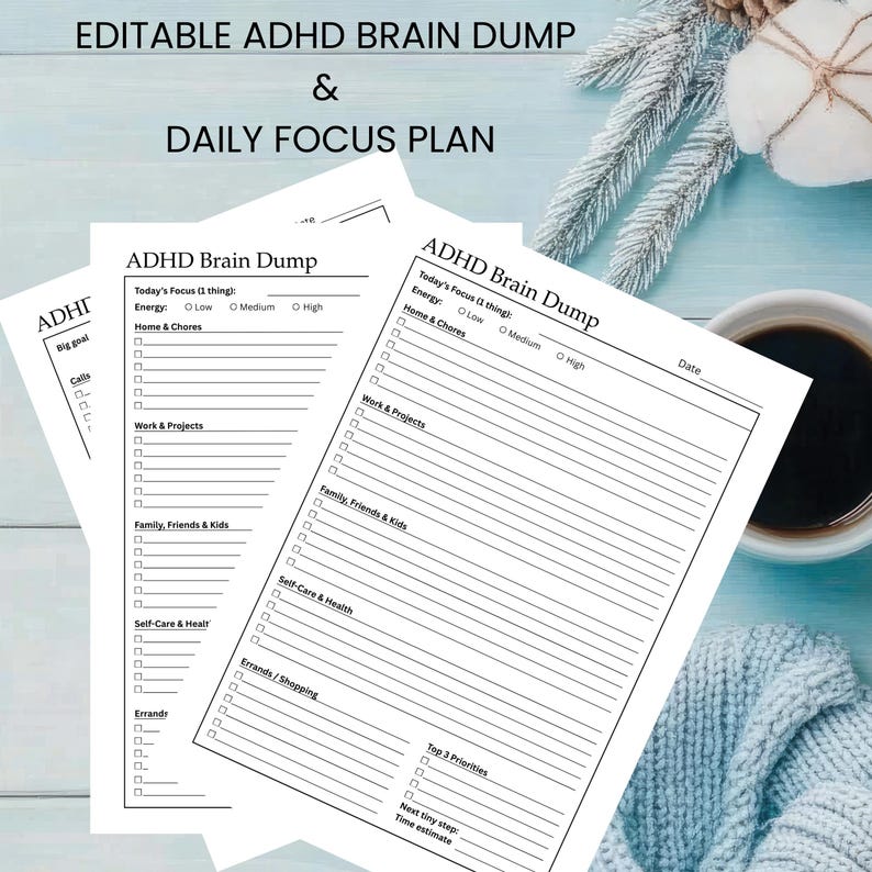 ADHD Brain Dump Planner Template | Editable Canva Template, Daily ...