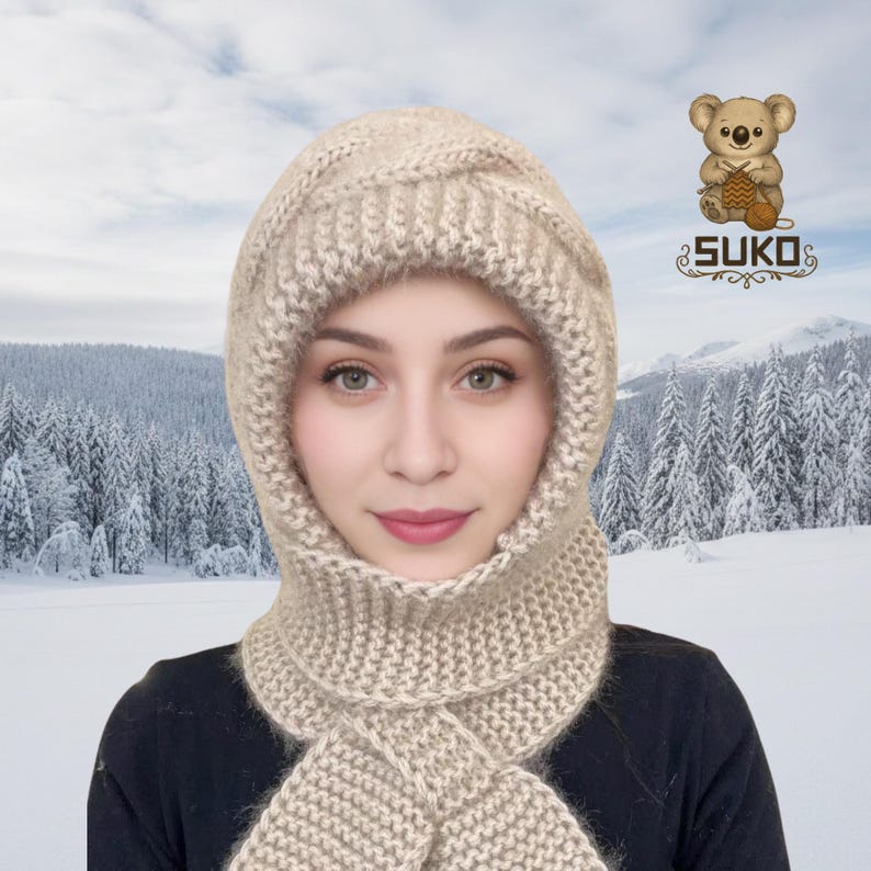 Handmade Wool Knit Balaclava Scarf, Cozy Hooded Winter Hat for Women - Etsy