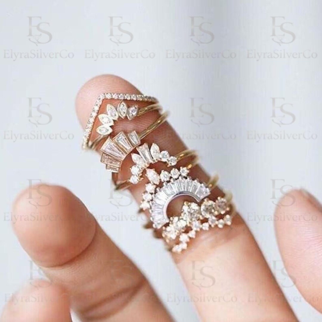 Tapered Baguette Cut Diamond Curved Band, Marquise & Round Cut Tiara ...
