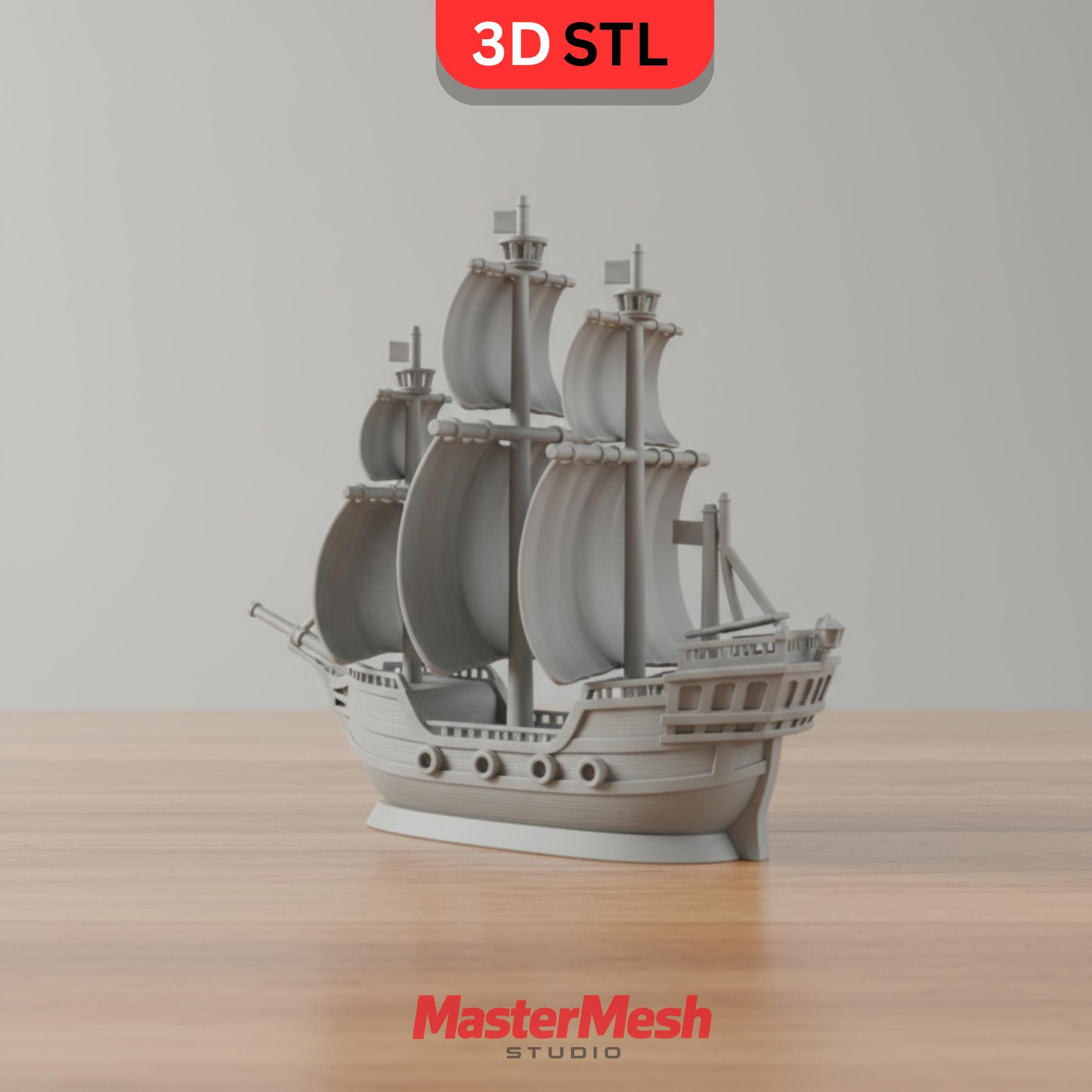 Detailed Pirate Ship STL File – Fantasy Sailing Ship 3D Print Model ...
