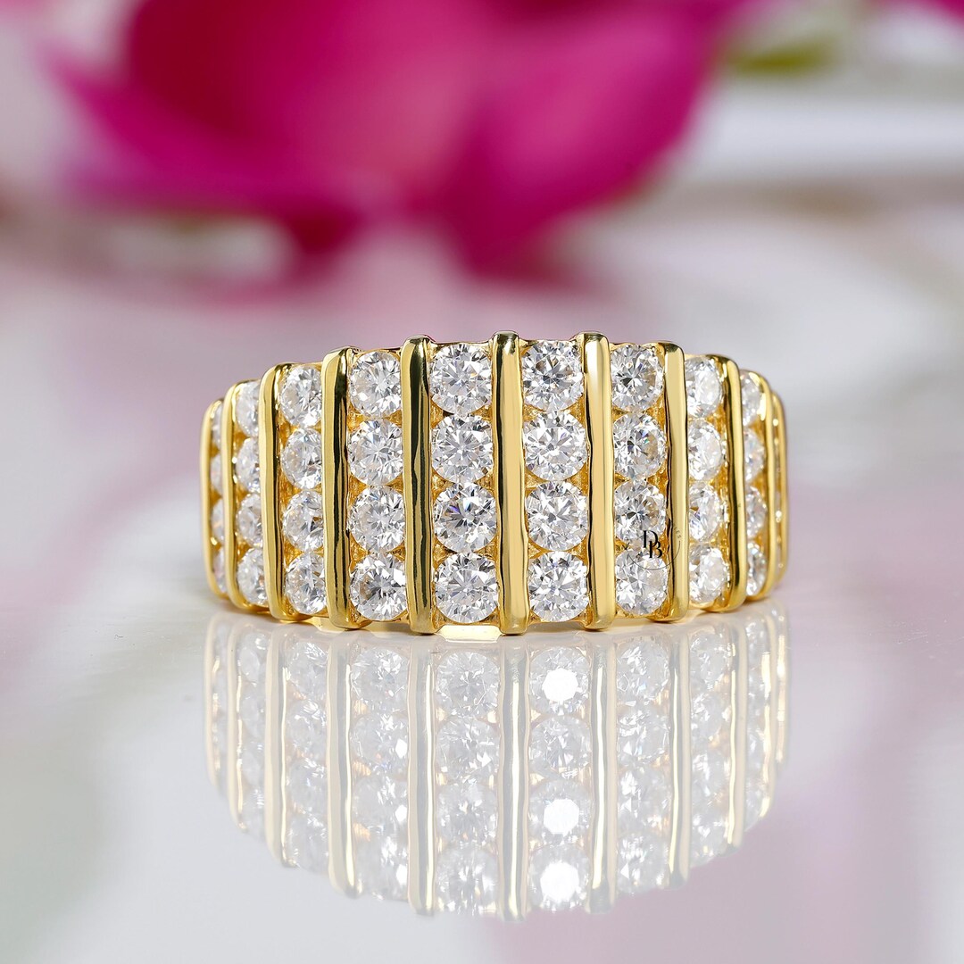 Lab Grown Bar Setting Half Eternity Band Wedding Band, Wide Horizontal ...