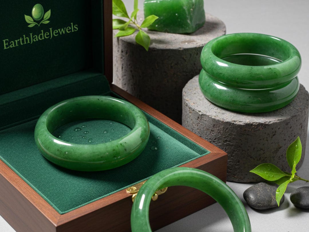 Thin Natural Green Jade Bangle Bracelet – Genuine Jadeite Gemstone ...