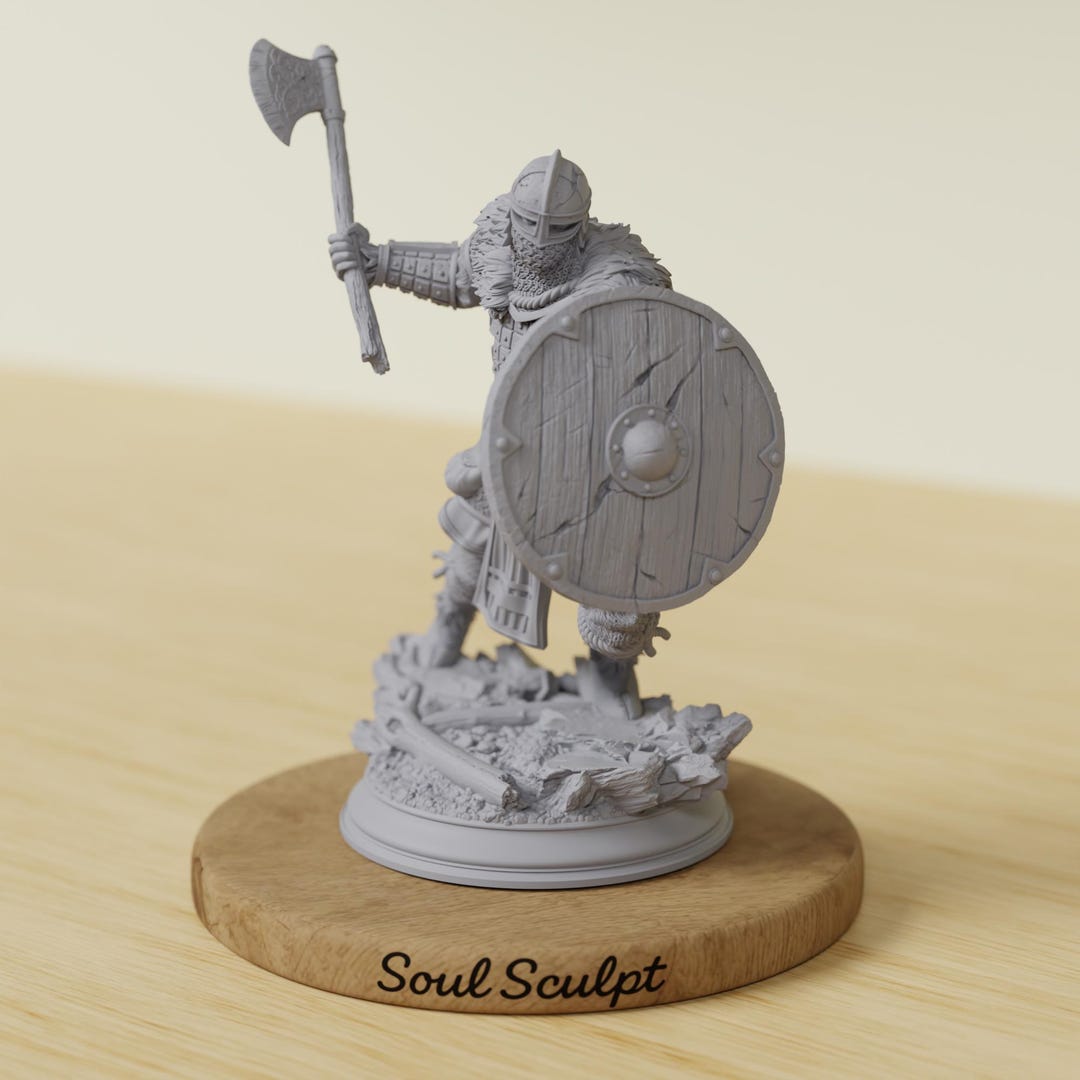 Viking Fighter Miniature | Human Warrior With Axe & Shield | 28mm 32mm ...
