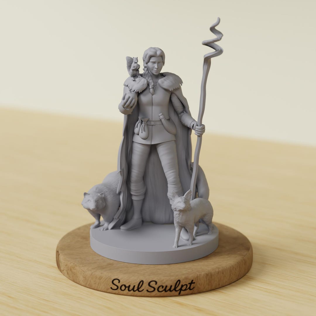 Forest Druid NPC Miniature | Nature Mage With Staff | Animal Companions ...