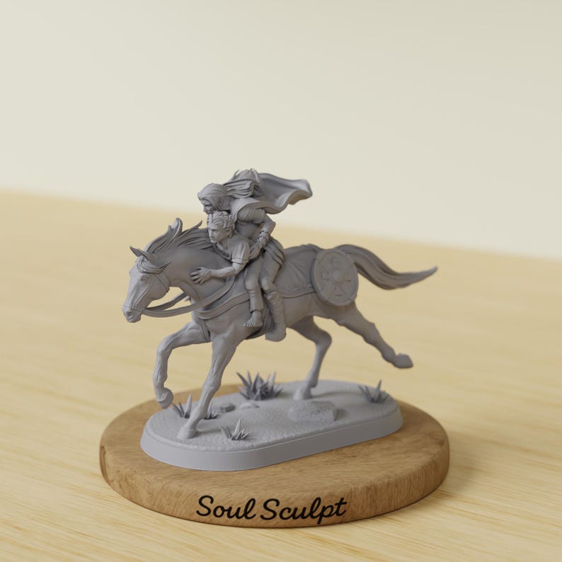 Horseback Escape Duo | Human Knight Halfling Squire | 28/32/38mm Scale ...