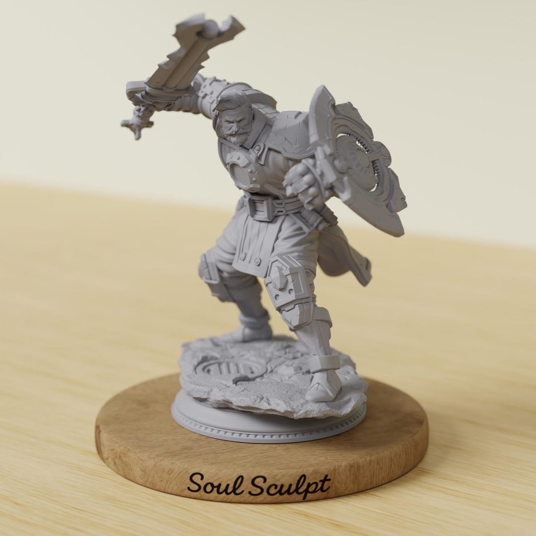 Human Paladin Fighter Enforcer Miniature, 28mm 32mm, Tabletop RPG, Dnd ...