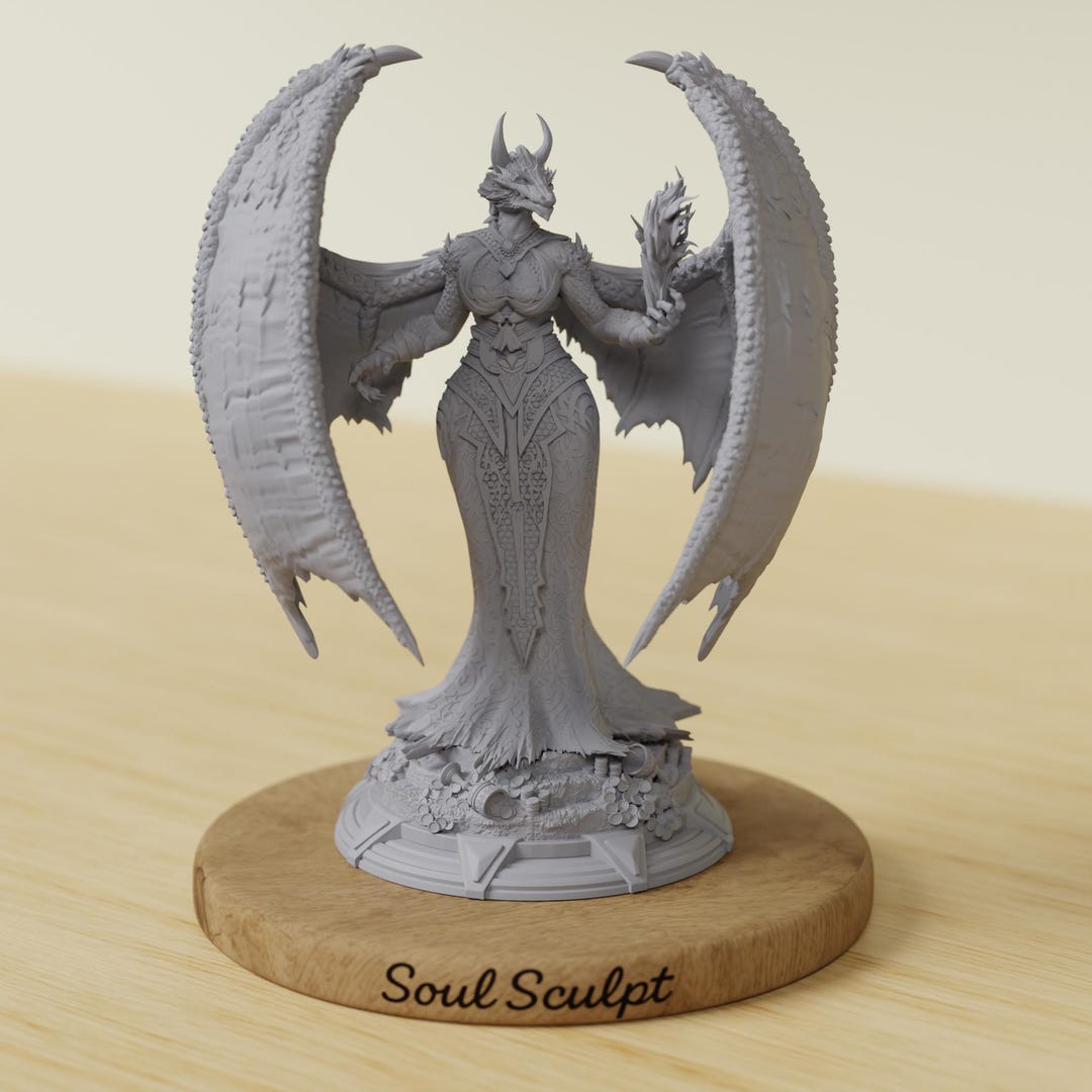 Draconic Sorcerer Warlock Mini | Winged Dragonfolk Mage NPC | 28mm 32mm ...