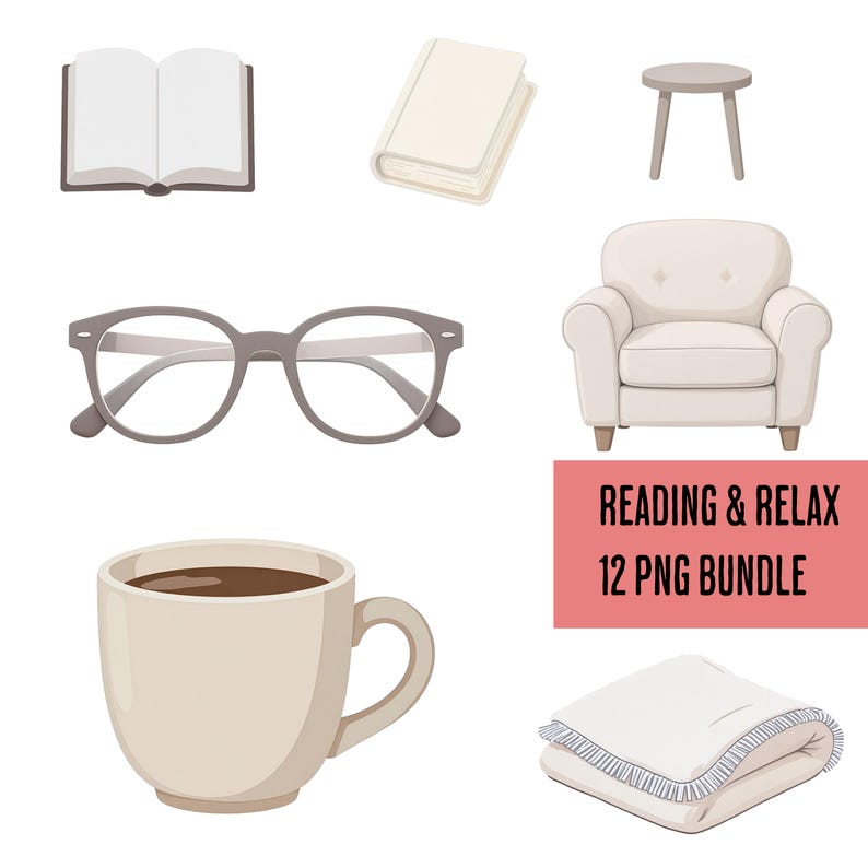 Reading & Relax PNG Clipart | Cozy Reading Objects Flat Design ...