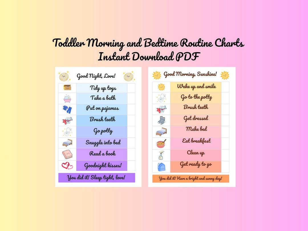 Toddler Routine Chart Bundle Printable |morning & Bedtime Visual ...