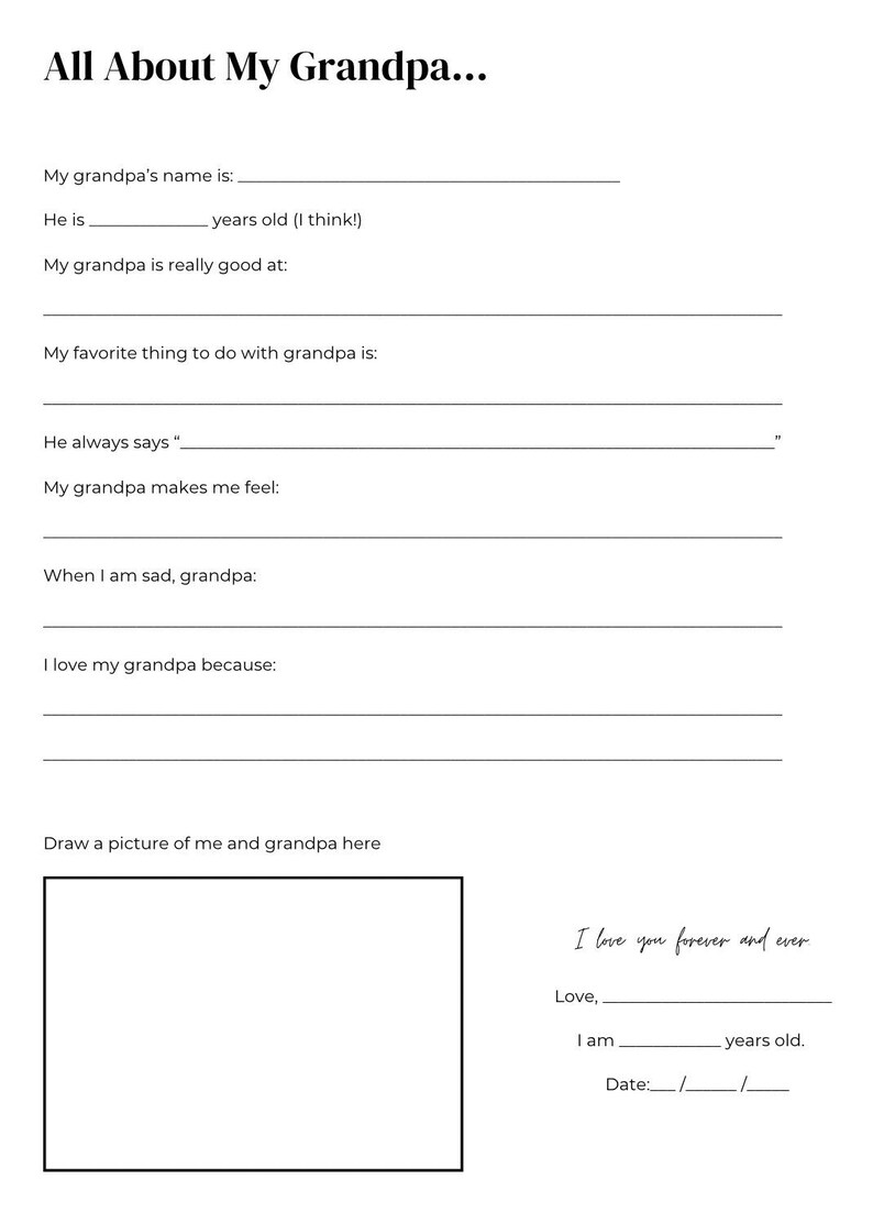 All About Grandpa Printable | Father’s Day Interview for Kids | Fun ...
