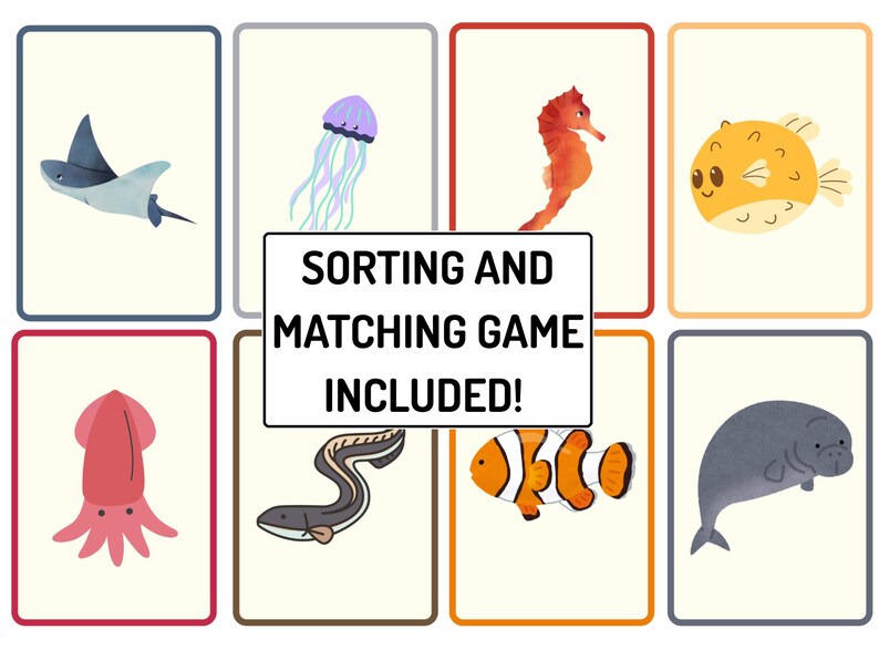 Ocean Animal Flashcards & Matching Game Printable | Preschool Learning ...