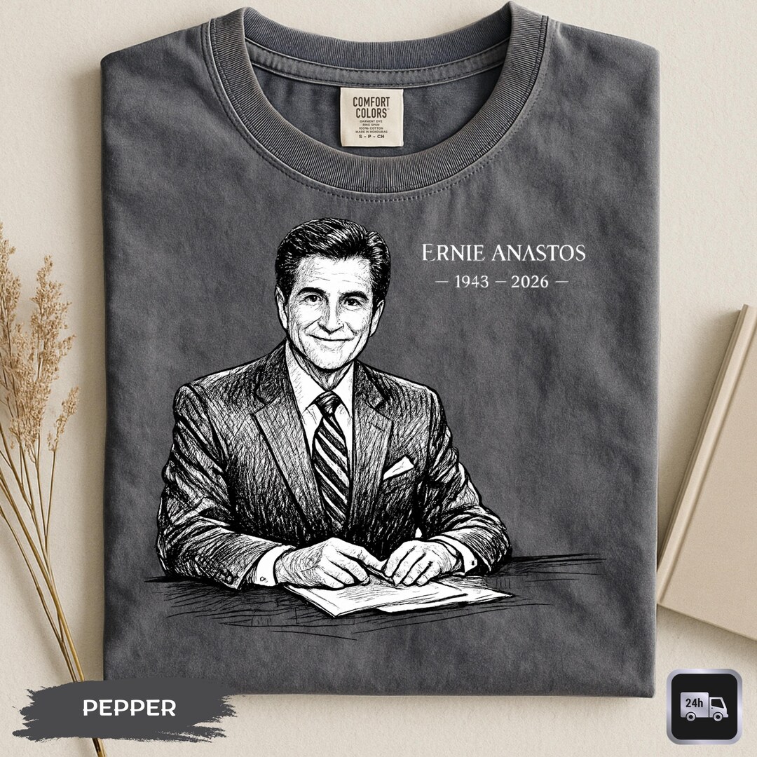 Ernie Anastos Pencil Drawing RIP Shirt, 1943-2026 Black-white Memorial ...