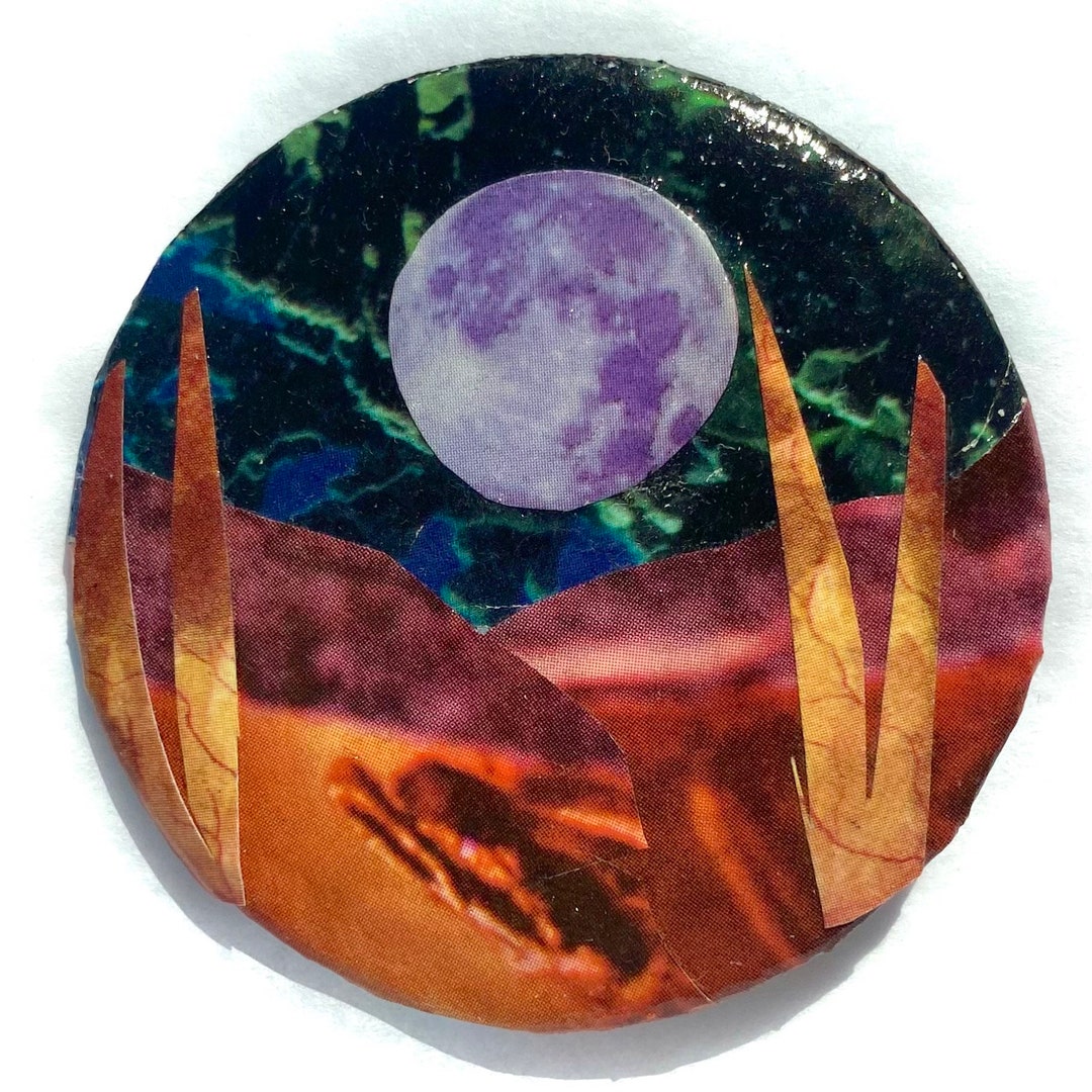 Wearable & Magnetic Surrealist Landscape Art Miniature on Recycled ...