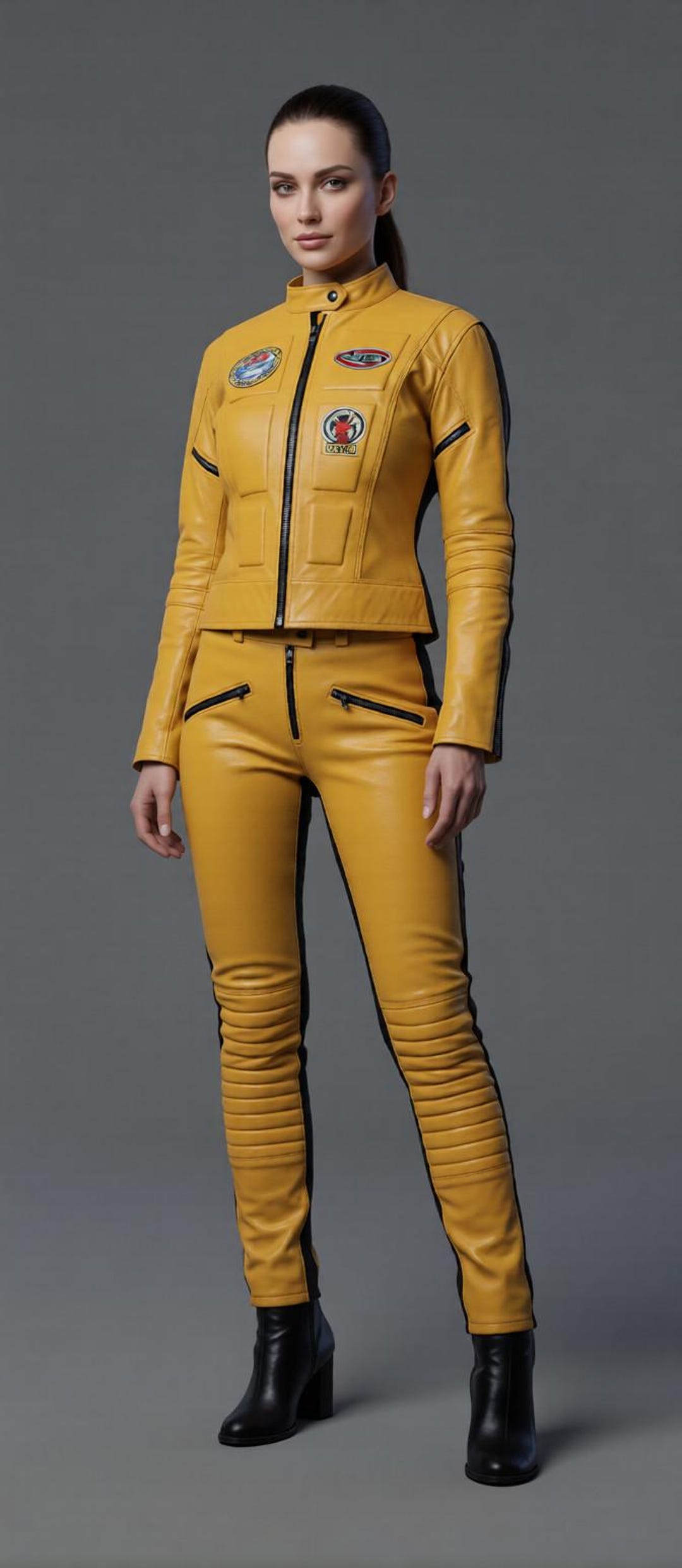 Modern Yellow Leather Biker Suit - Action Hero Inspired Two-piece Set ...