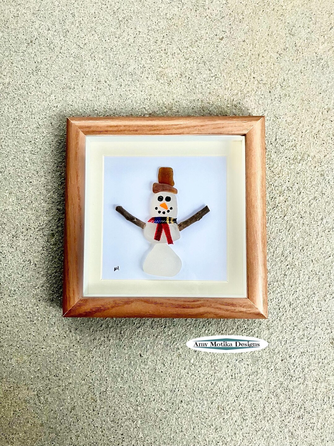 Snowman Beach Glass Framed Art, 6x6 Inch, Lake Erie, Beach Glass, Sea Glass, Snowman - Etsy