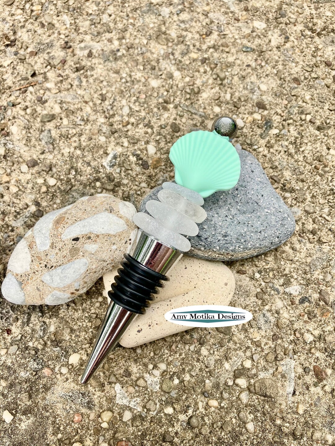 Sea Shell Theme Beach Glass Wine Stopper, Beach Glass Wine Stopper ...