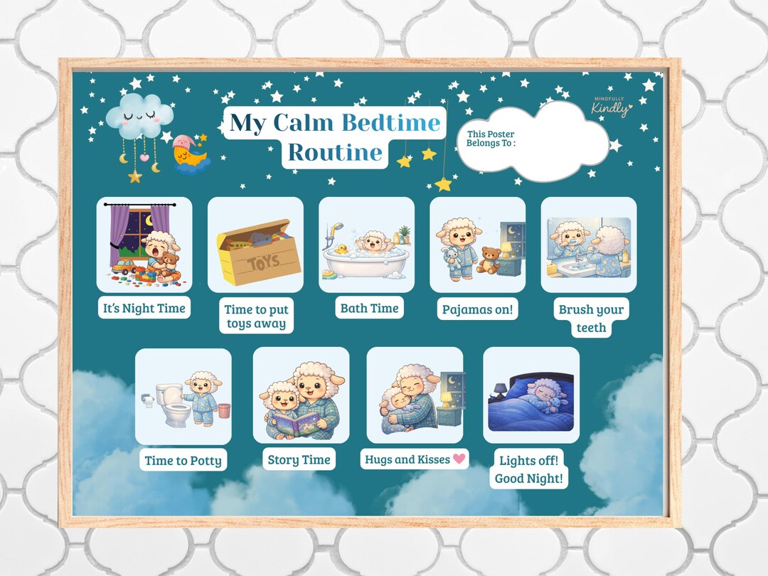 Toddler Bedtime Routine Printable | Calm Visual Night Schedule for Ages ...