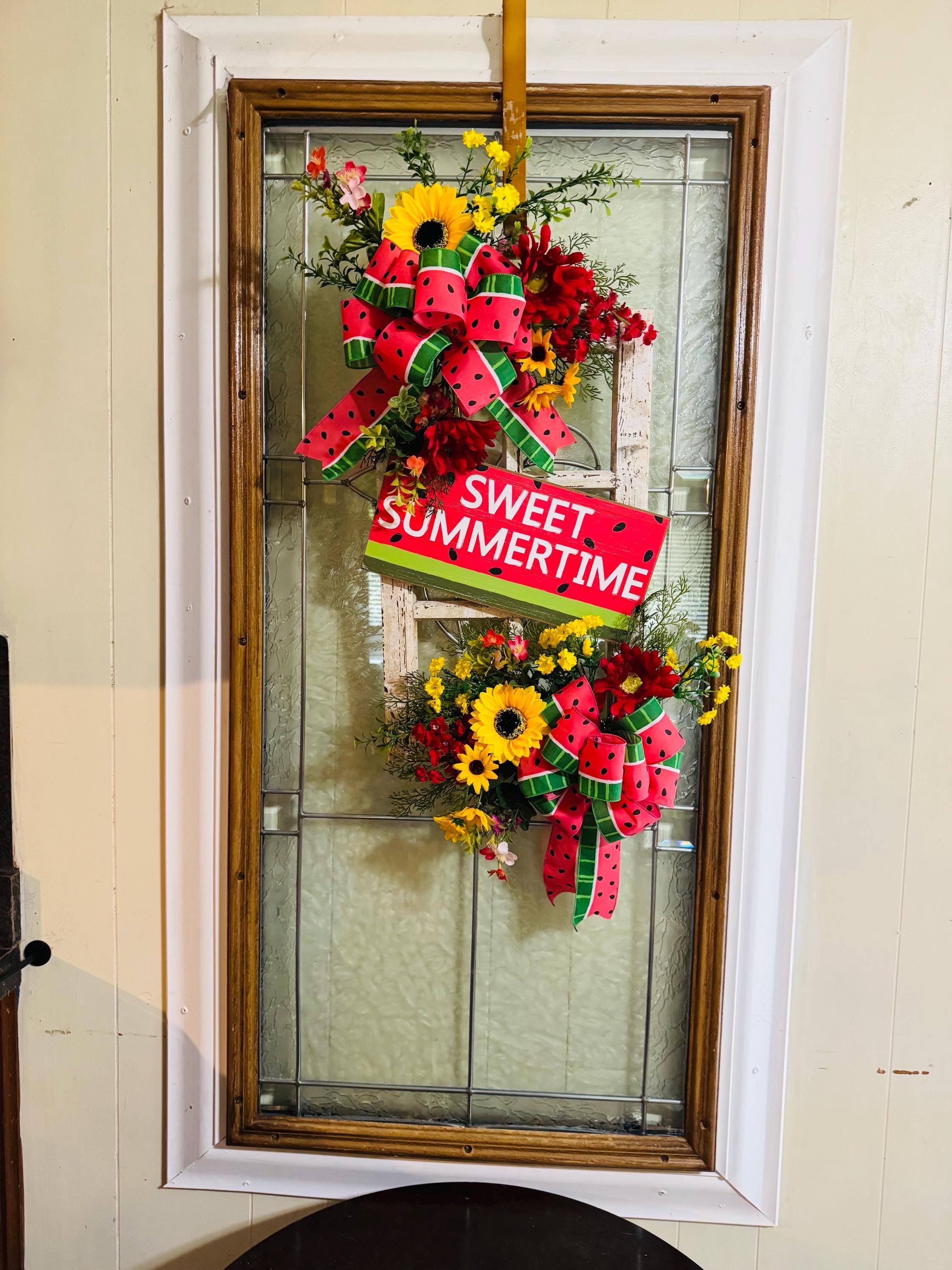 Farmhouse Watermelon Wreath: Rustic Window Frame Decor With Sunflowers ...