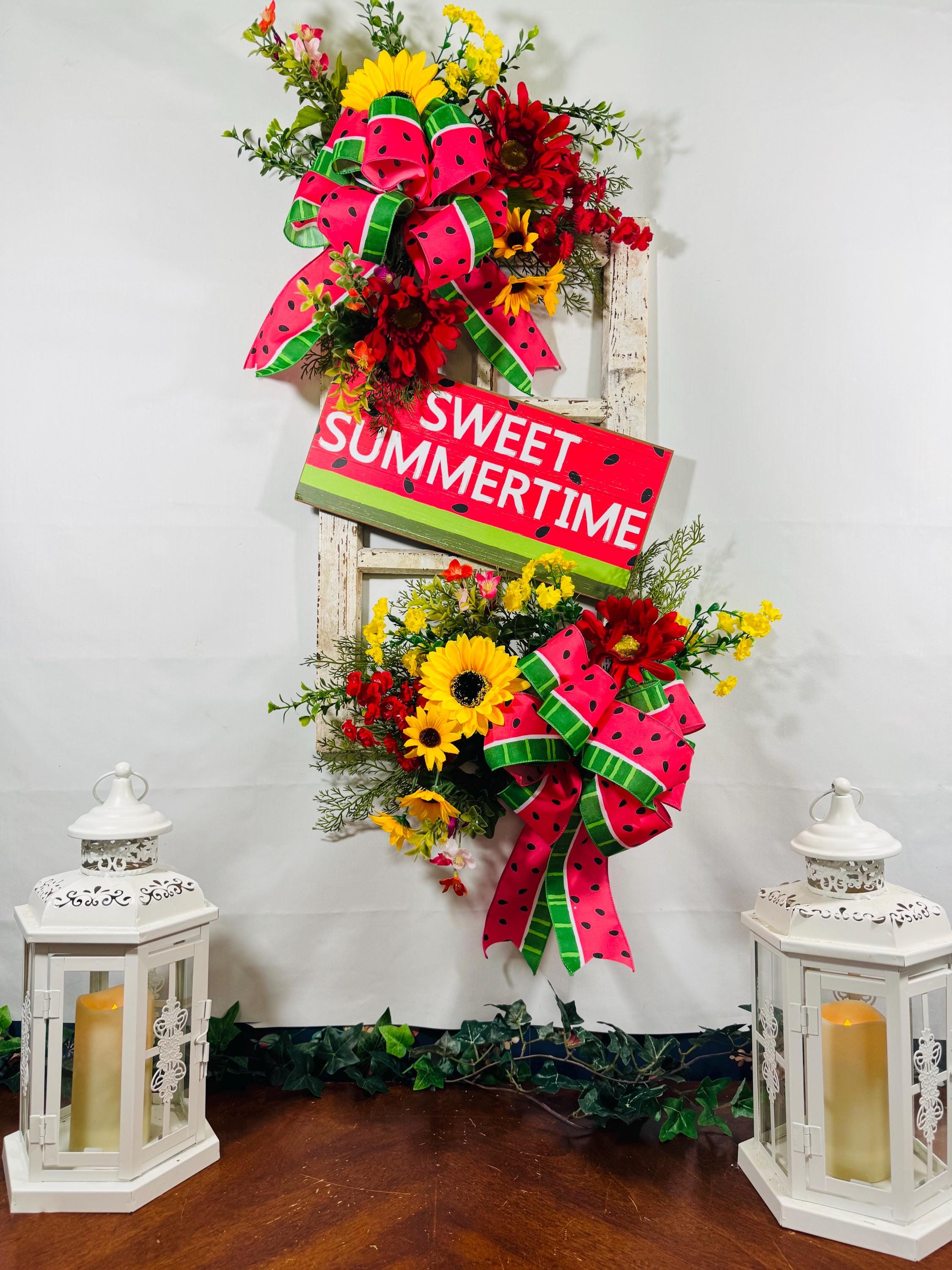 Farmhouse Watermelon Wreath: Rustic Window Frame Decor With Sunflowers ...