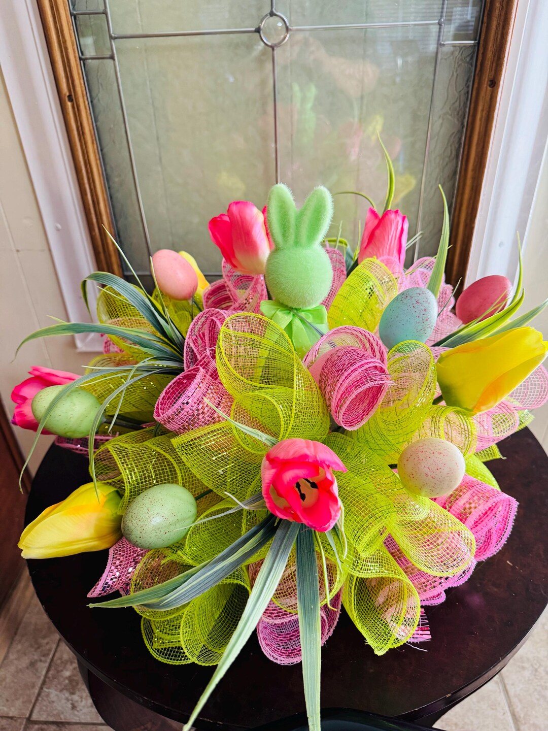 Easter Bunny Table Centerpiece: Tulip & Egg Floral Arrangement - Etsy