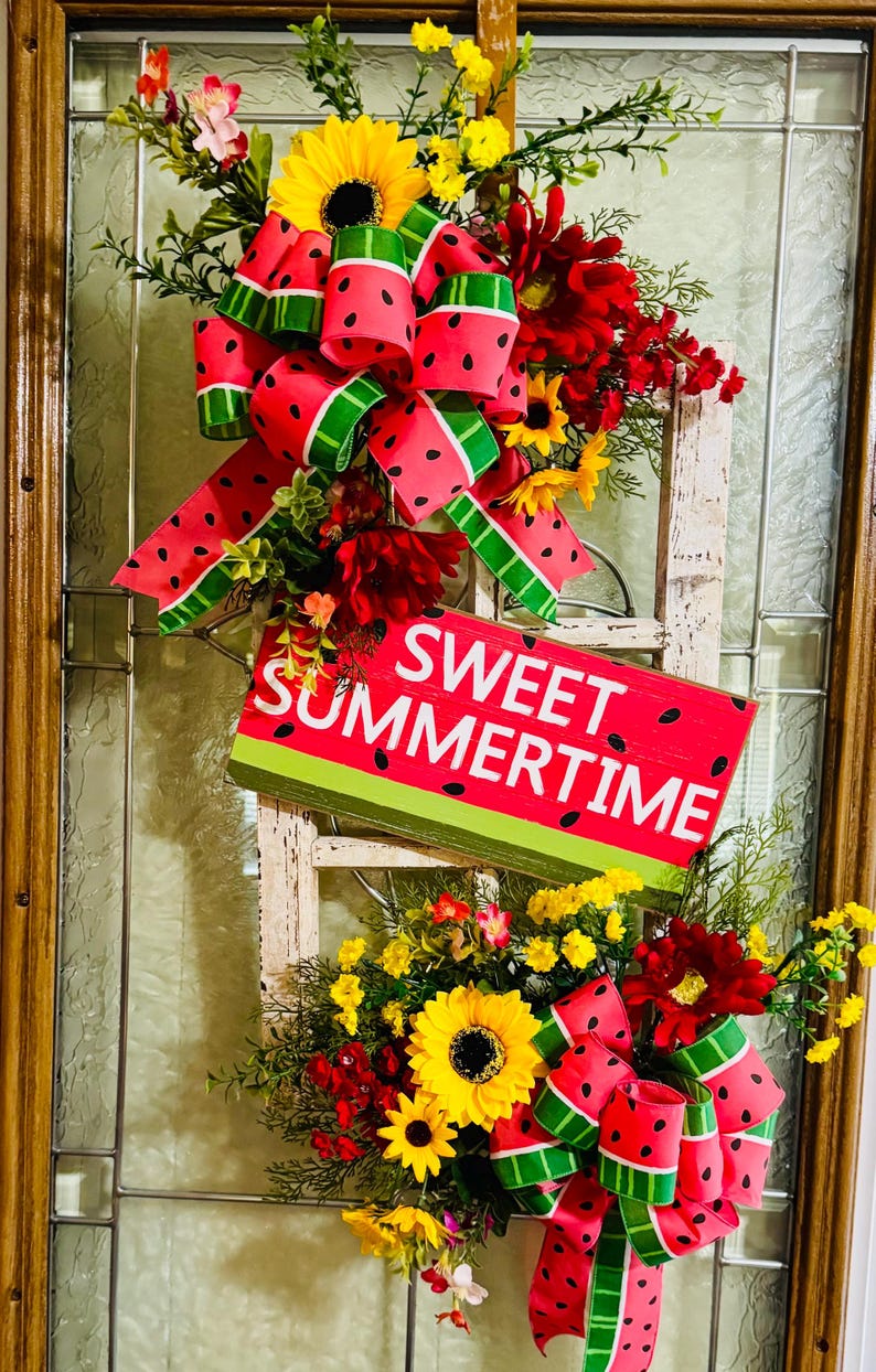 Farmhouse Watermelon Wreath: Rustic Window Frame Decor With Sunflowers ...