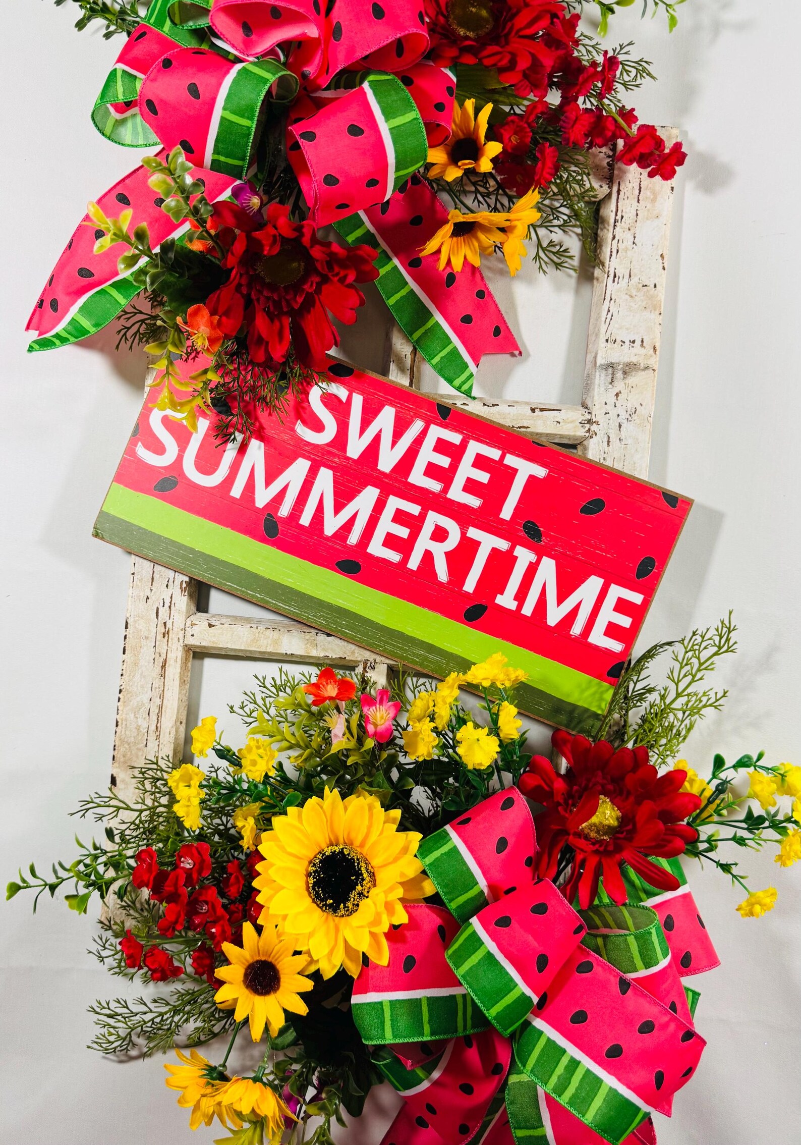 Farmhouse Watermelon Wreath: Rustic Window Frame Decor With Sunflowers ...