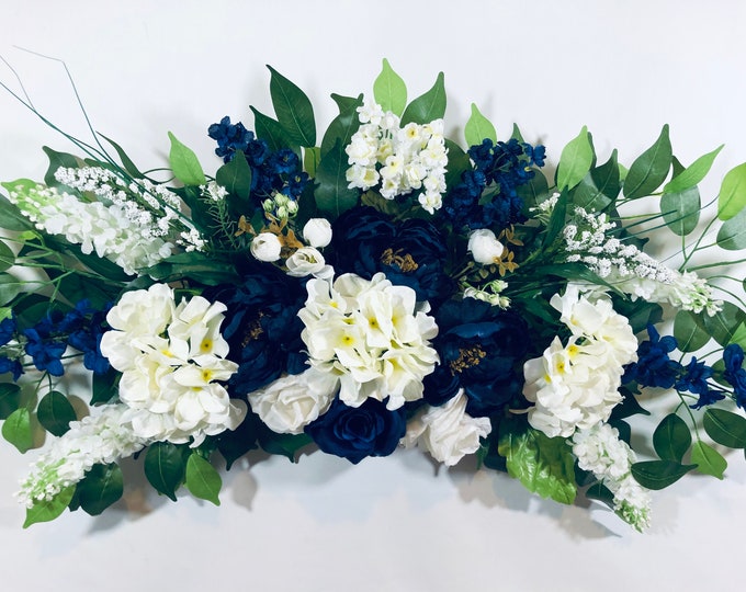 Floral Swag Arch, Silk Hydrangea Swag, Navy Blue Wall Swag, Floral Swag ...