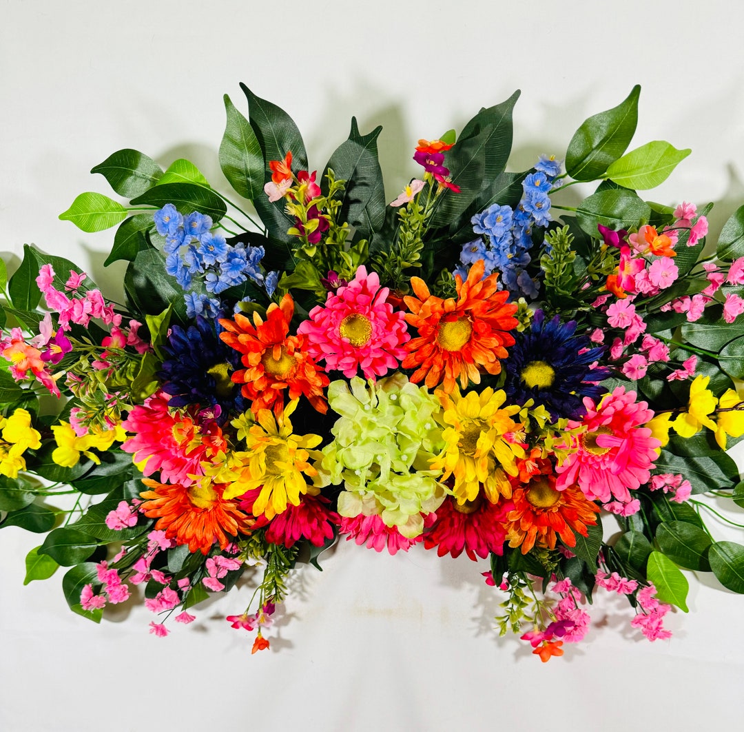 Colorful Swag With Vibrant Hydrangeas and Daisies, Bright Rainbow ...