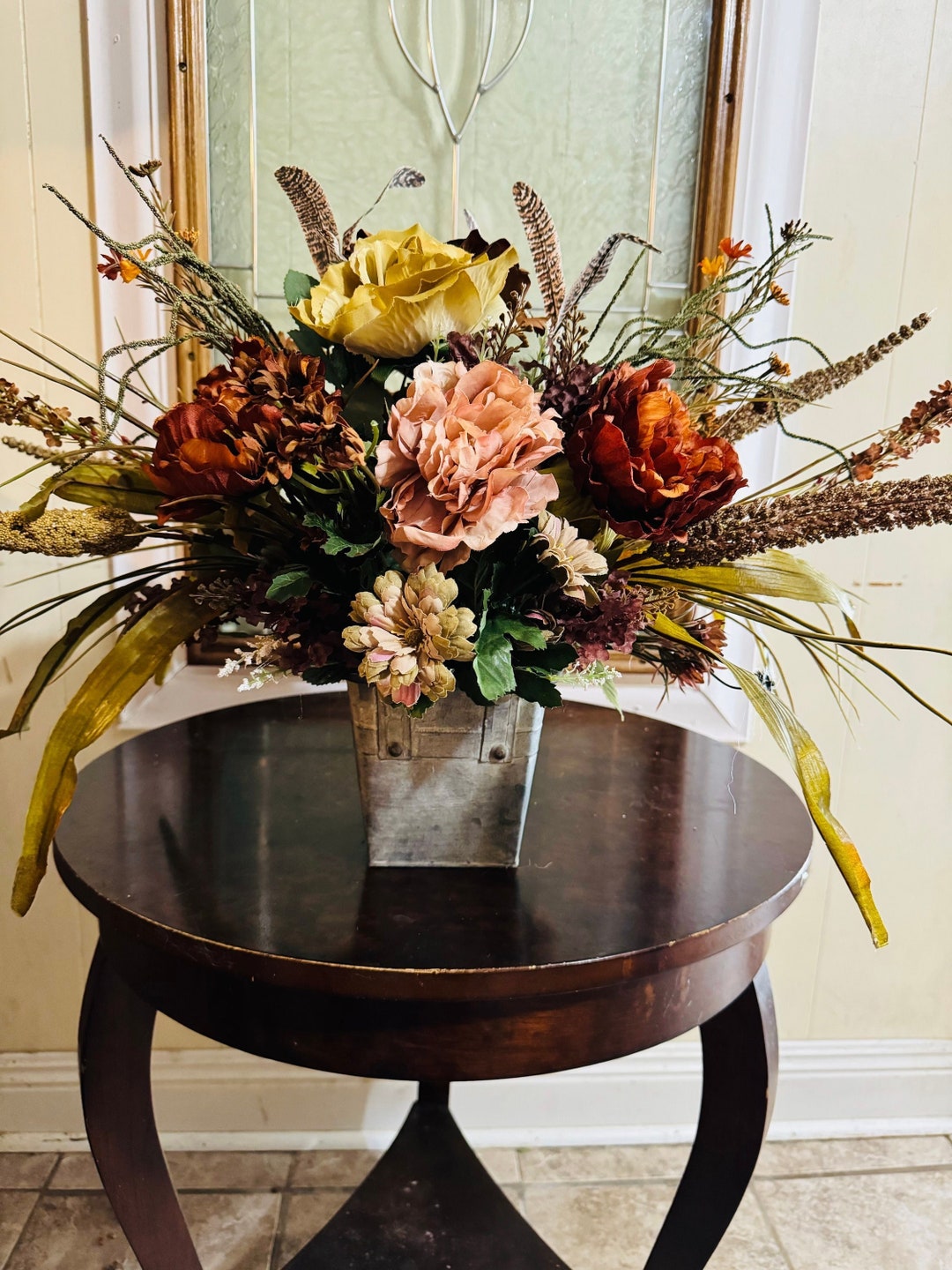 Earth Tone Floral Centerpiece in Brown, Rust, Tan, and Olive, Rustic ...