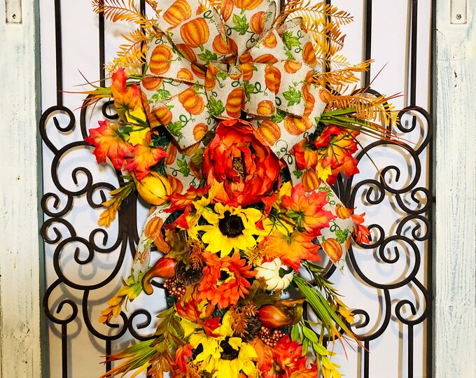 Fall Swag Wreath, Door Swag Fall, Autumn Decorations, Orange Fall Swag ...